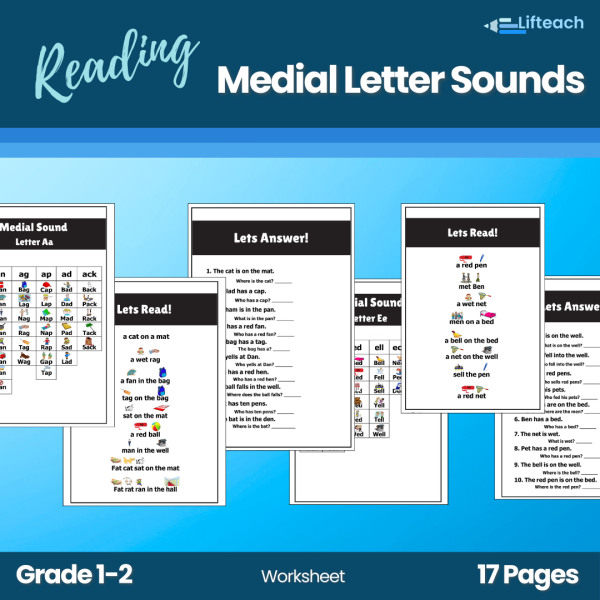 Medial Letter Sounds a, e, i, o ,u - Lifteach